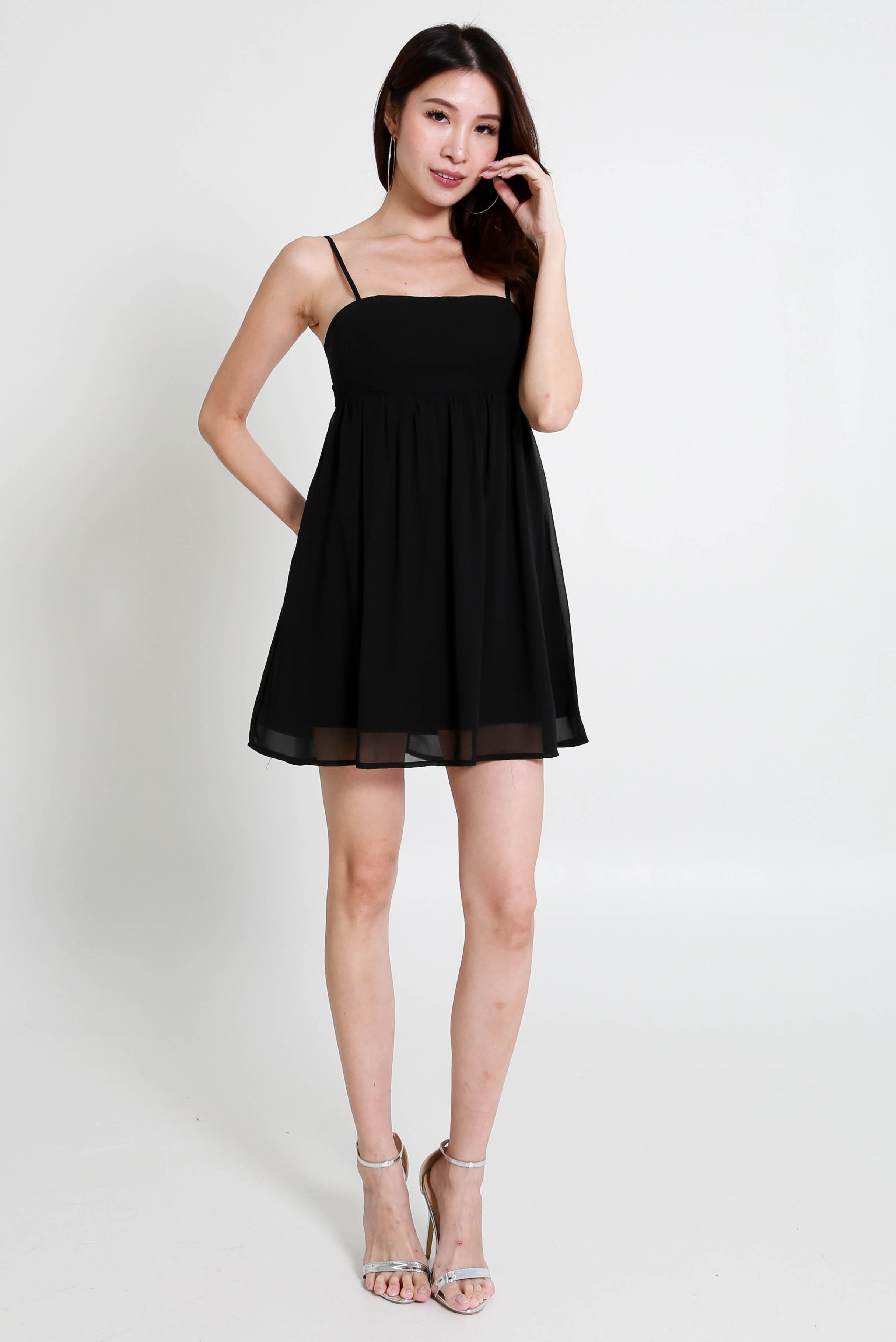 Eva Tie Back Ribbon Mini Dress (Black) | Carrislabelle