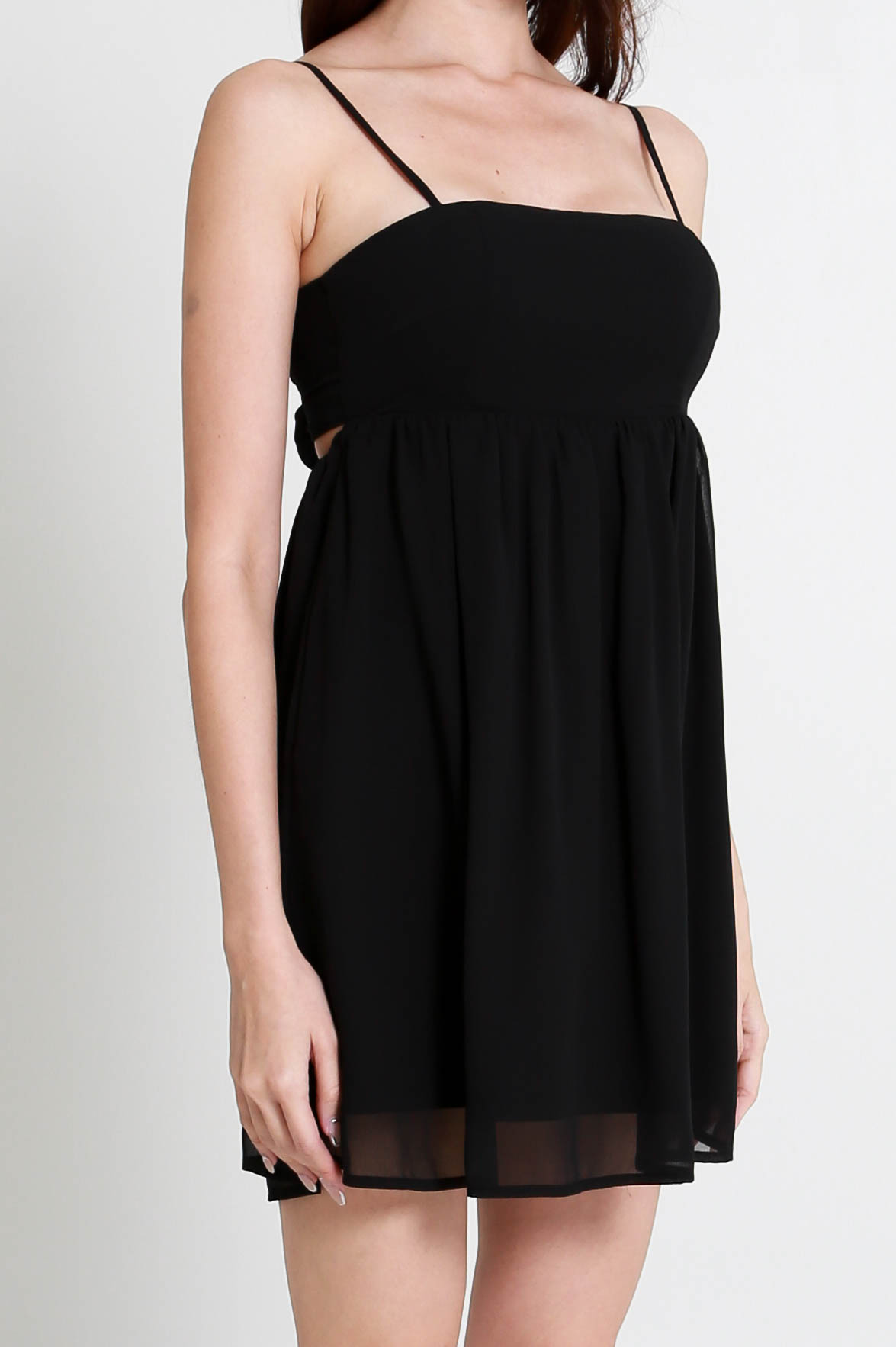 Eva Tie Back Ribbon Mini Dress (Black) | Carrislabelle