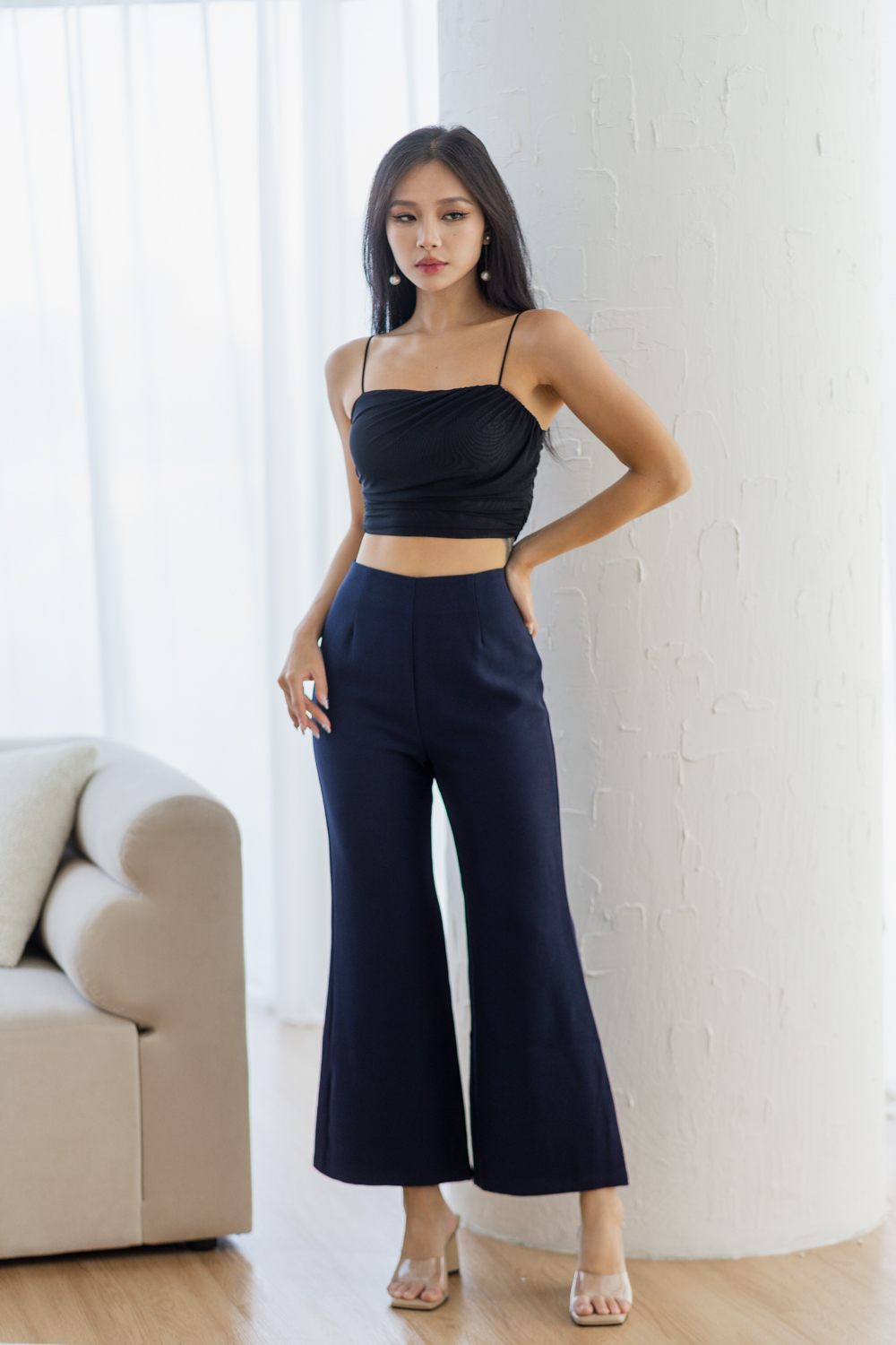 PETITE Carla Bell Bottom Fitted Pants (Midnight) | Carrislabelle