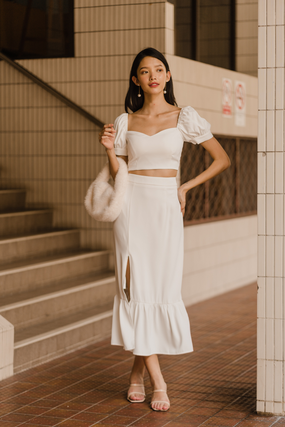 Charlotte Sweetheart Top + Chevie Layered Hem Skirt (White) | Carrislabelle