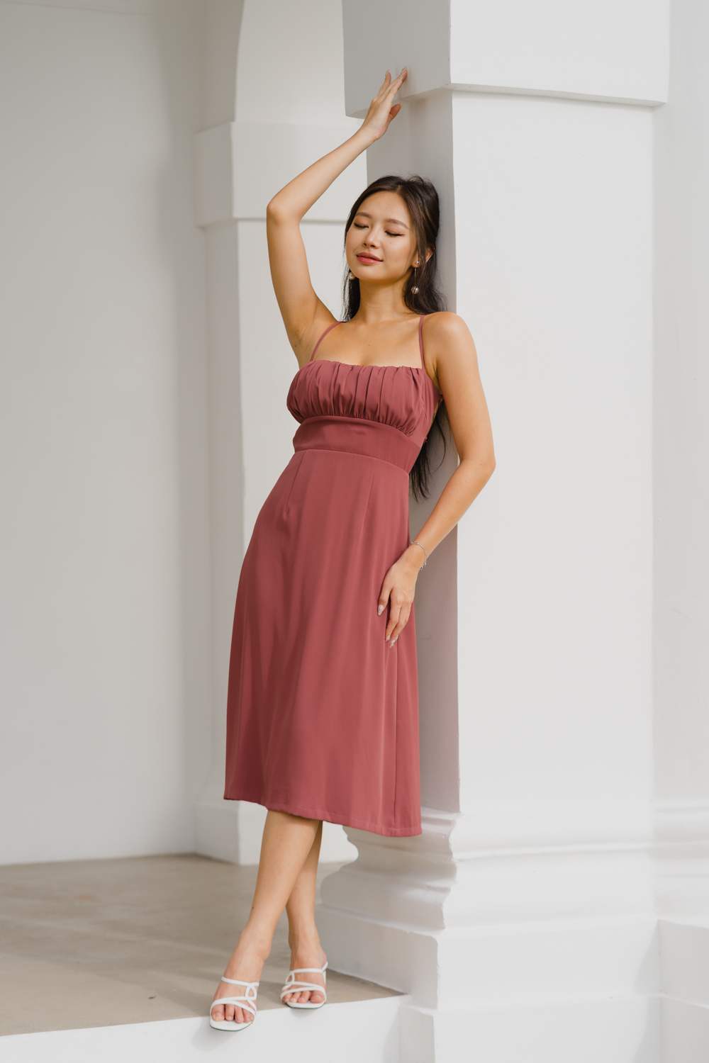 Blake Cross Back Midi Dress (Tea Rose) | Carrislabelle