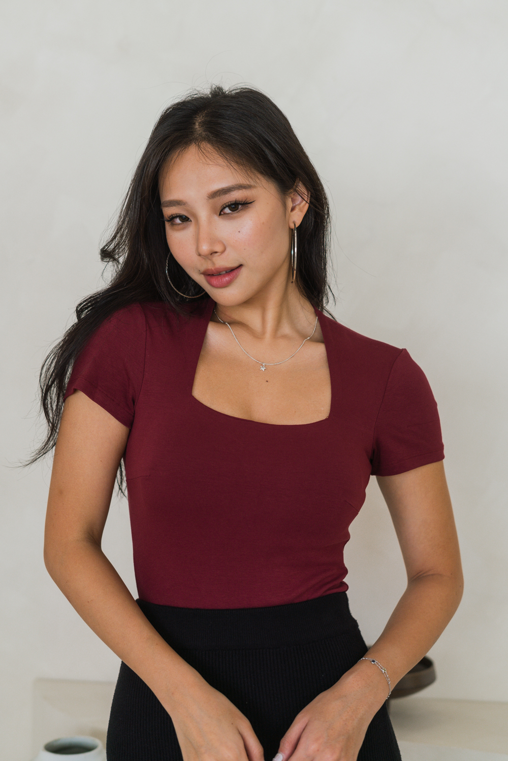 *Lite* [REGULAR] Lyla Queen Anne Top (Maroon) | Carrislabelle
