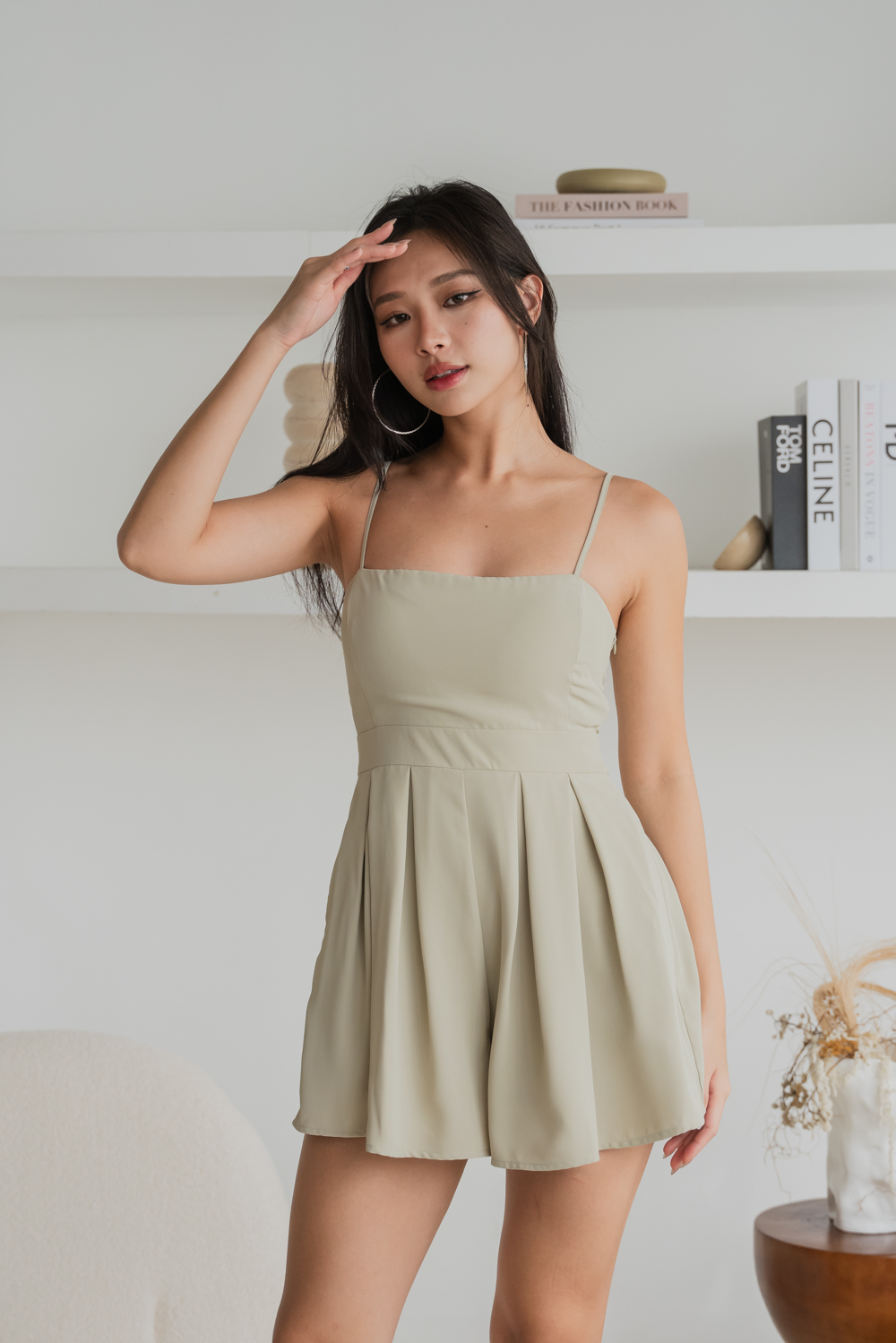 Lazier Pleated Romper (Pistachio) | Carrislabelle