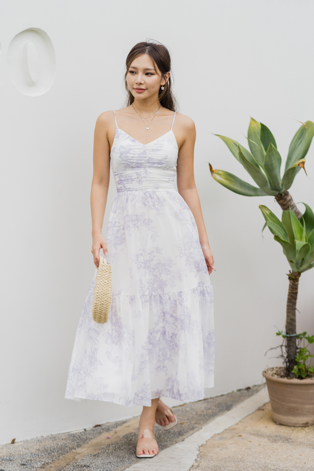 Adeline V Neck Dress (Lilac White Floral) | Carrislabelle