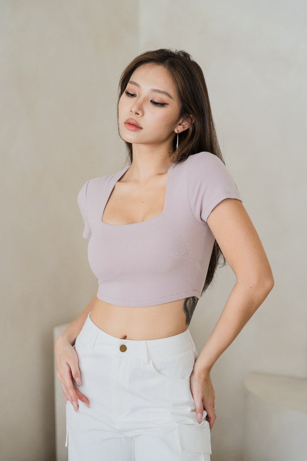 *Lite* [CROPPED] Lyla Queen Anne Top (Dusty Pink) | Carrislabelle