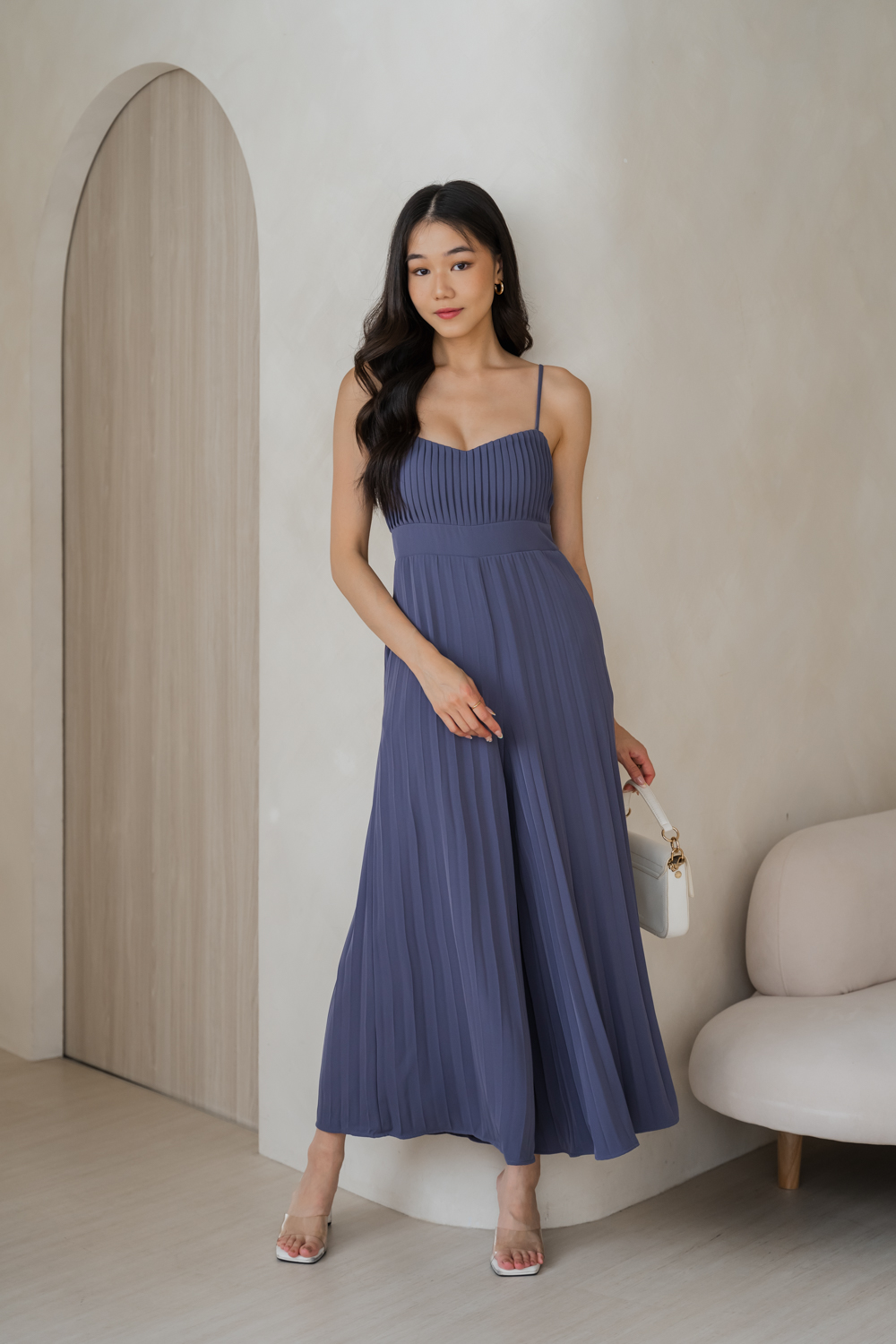 [PETITE] Roxie Pleated Jumpsuit (Steel Blue) | Carrislabelle