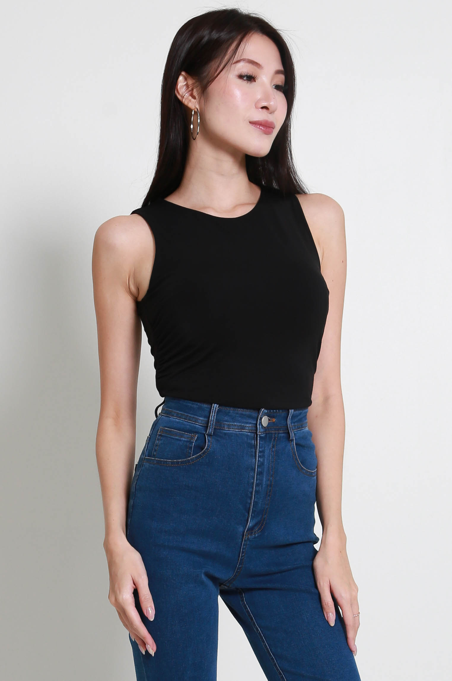 Gia Sleeveless Ruched Top (Black) | Carrislabelle