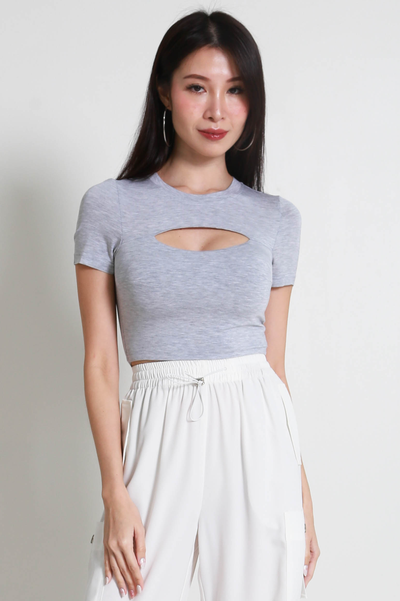 Abby Padded Peekaboo Top (Heather Grey) | Carrislabelle