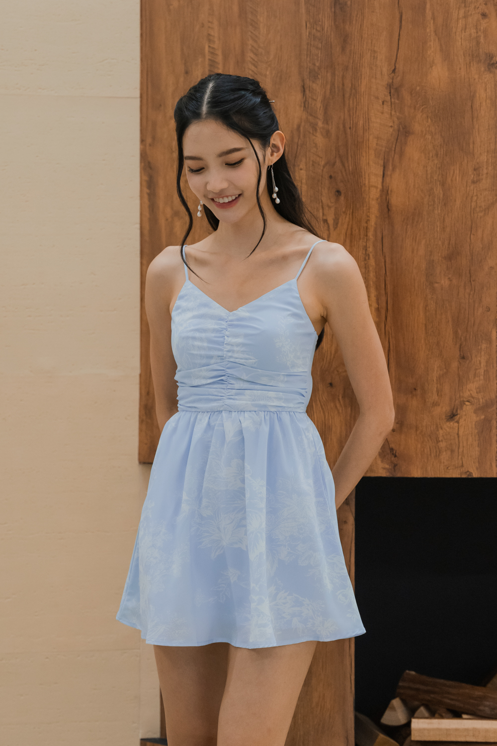 Adeline Padded Romper Dress (White Blue Floral) | Carrislabelle