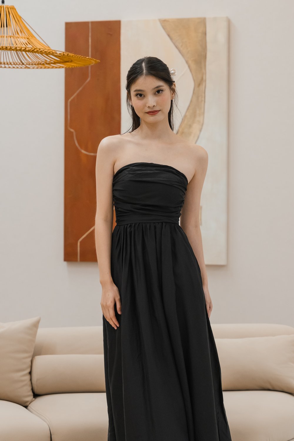 Edith Ruched Midi Dress (Black) | Carrislabelle