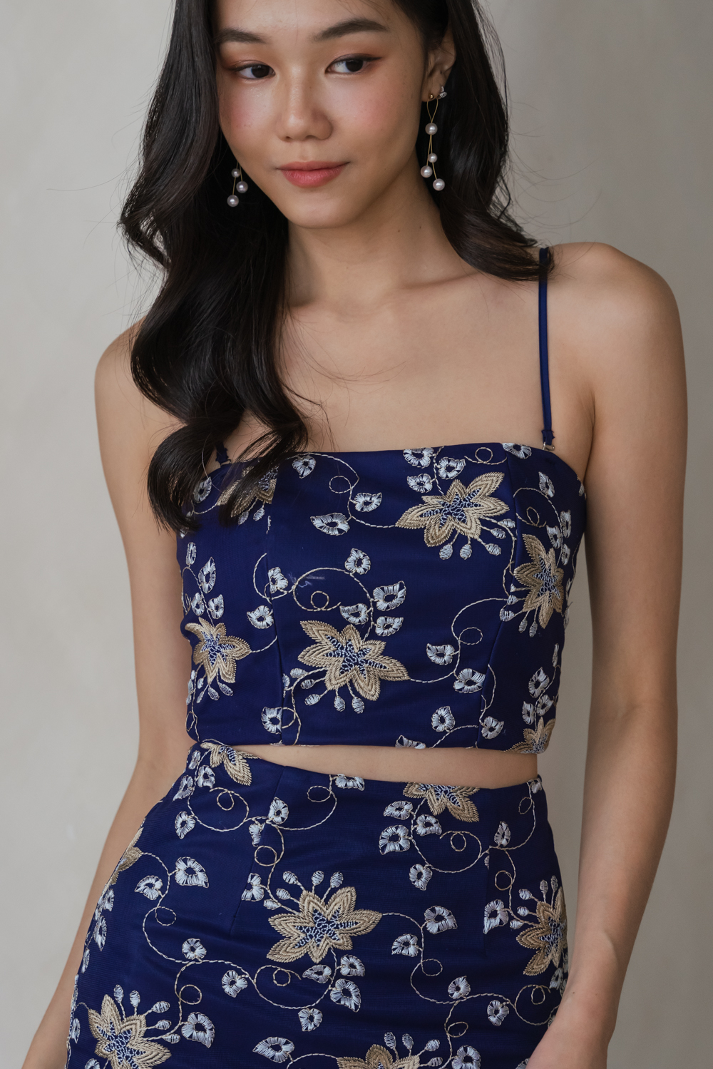 Clementine Embroidered Padded Top (Midnight) | Carrislabelle