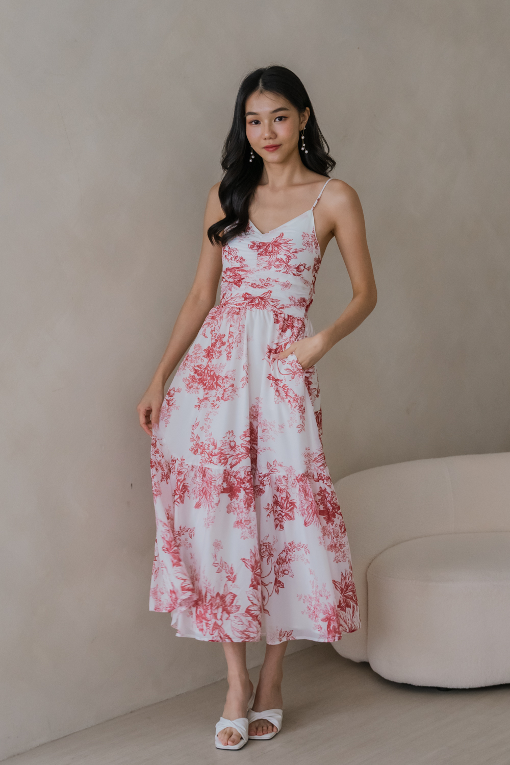 Adeline V Neck Dress (Maroon Floral) | Carrislabelle