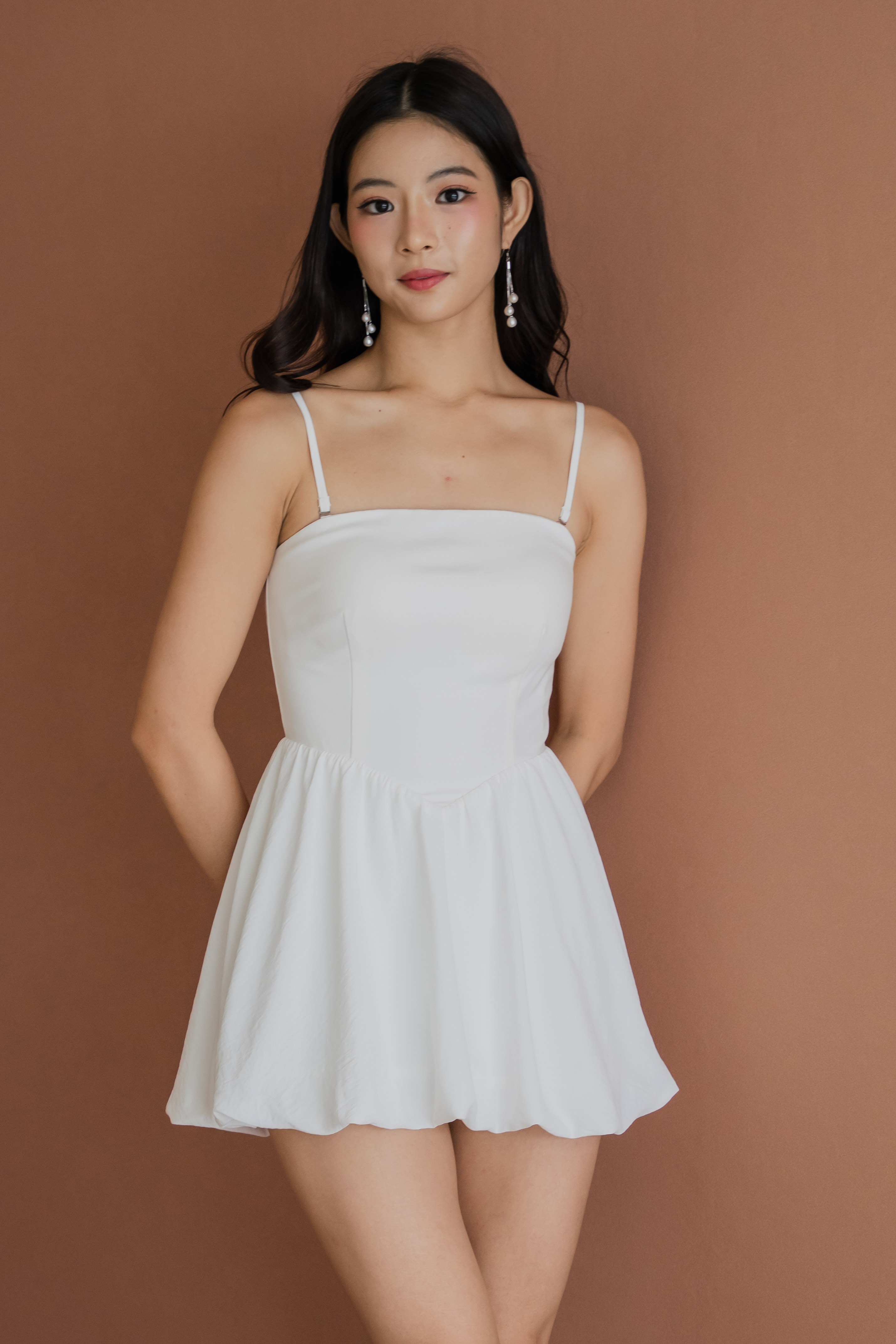 Trinity Mini Bubble Padded Romper Dress (White) | Carrislabelle